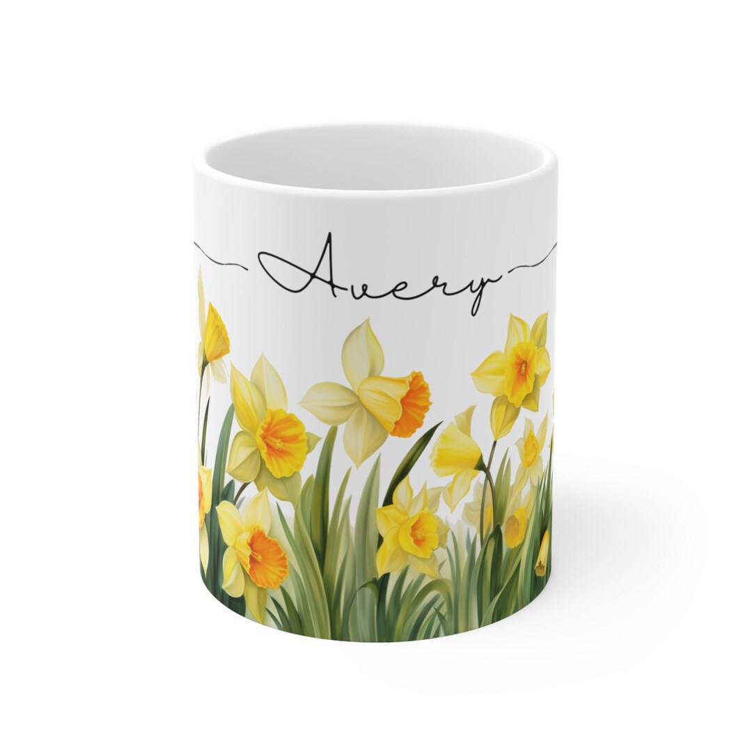 Custom Daffodil Coffee Mug, March Birth Month Flower Birthday Gift ...