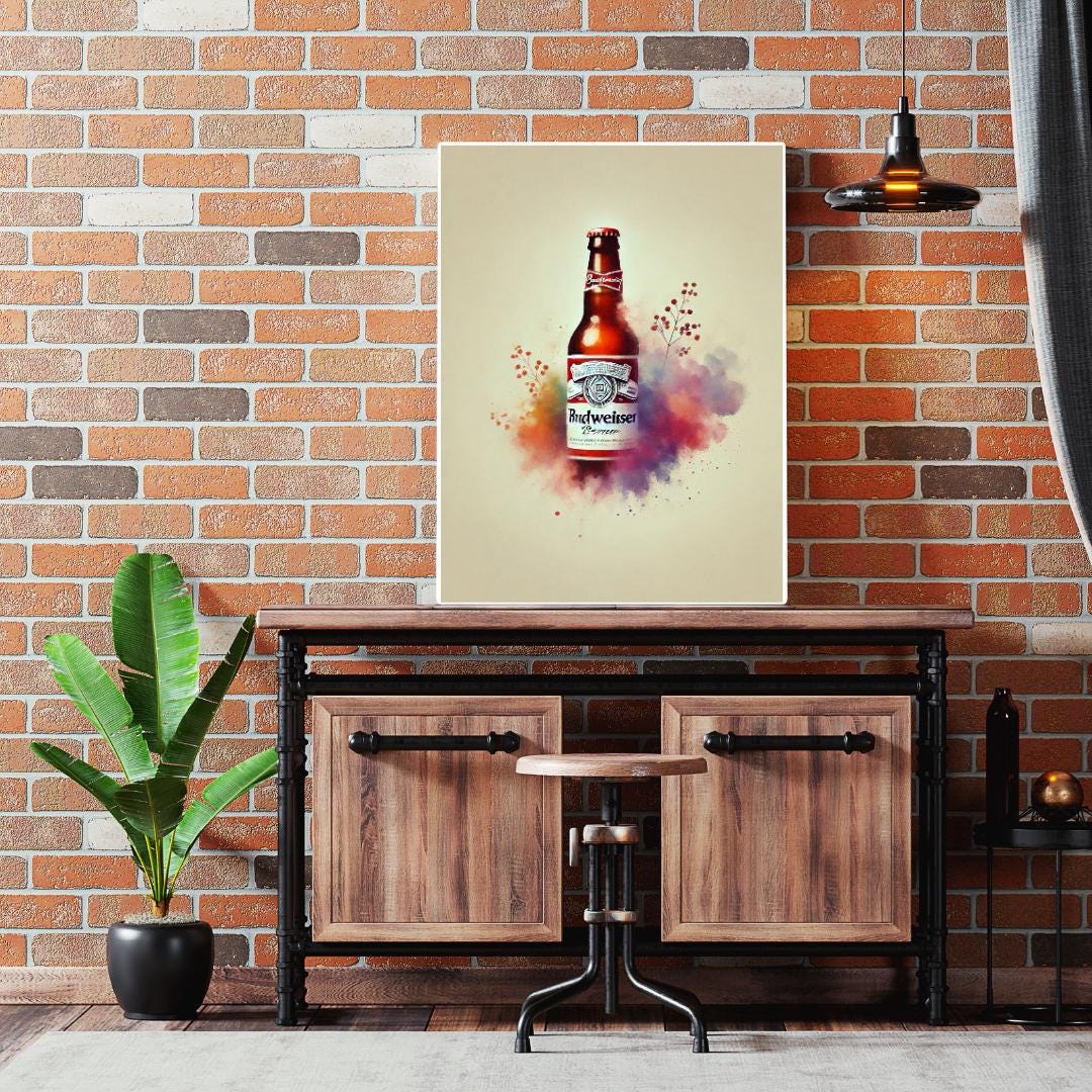 Budweiser Beer Bottle, Printable Portrait, Wall Art, Wall Accessories ...