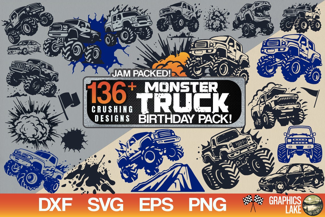 Monster Truck Jam Packed Action Birthday Pack! SVG Files & Designs for ...