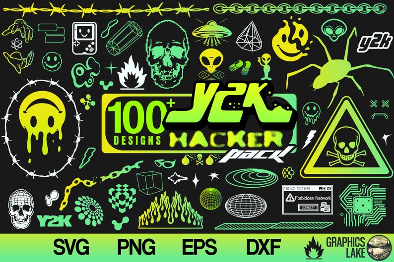 Premium Y2K Design 100+ Hacker Pack. SVG Files & Designs for Cricut and ...