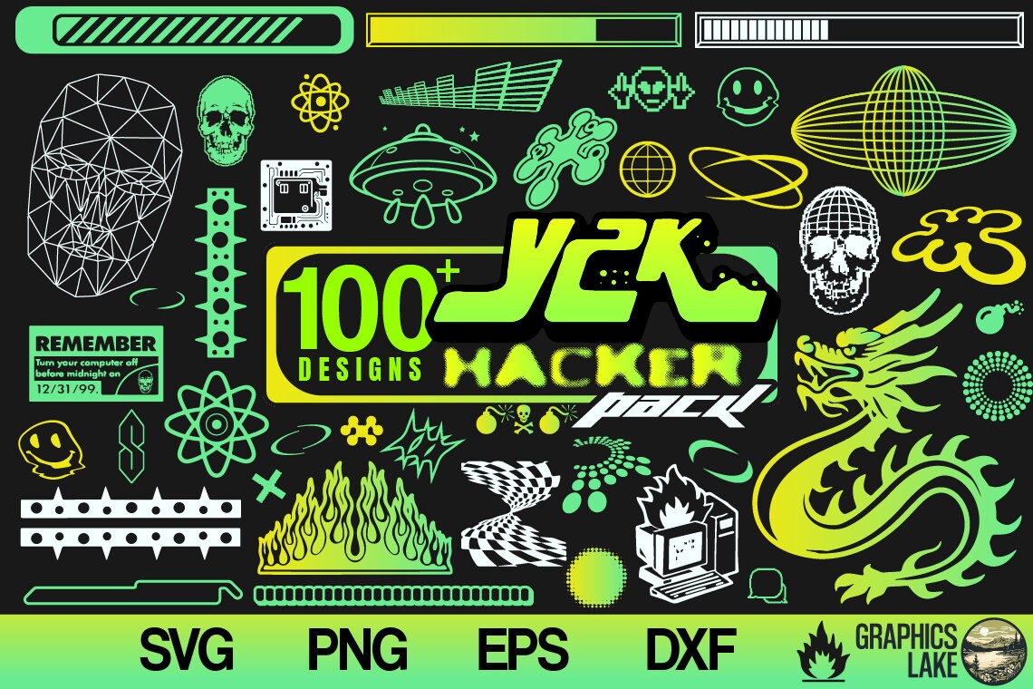 Premium Y2K Design 100+ Hacker Pack. SVG Files & Designs for Cricut and ...