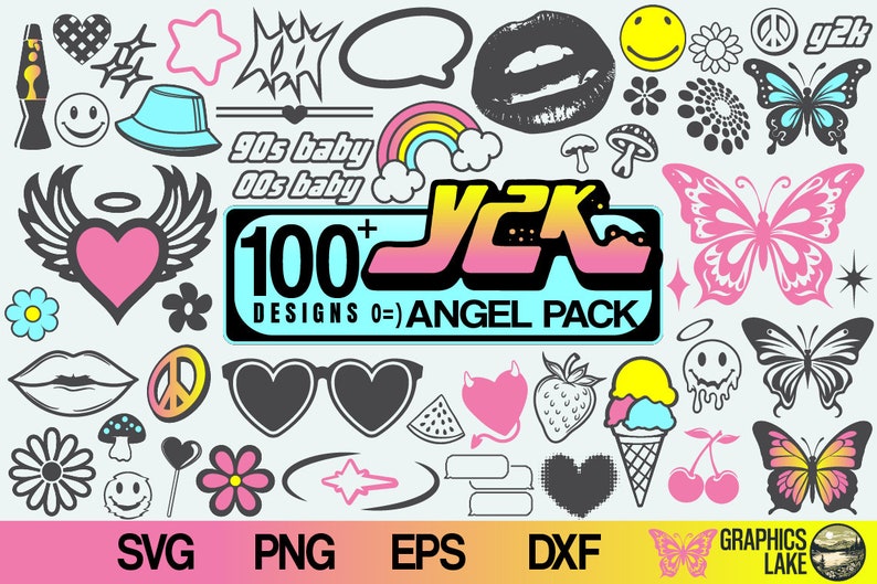 Premium Y2K Design 100+ Angel Pack. SVG Files & Designs for Cricut and ...