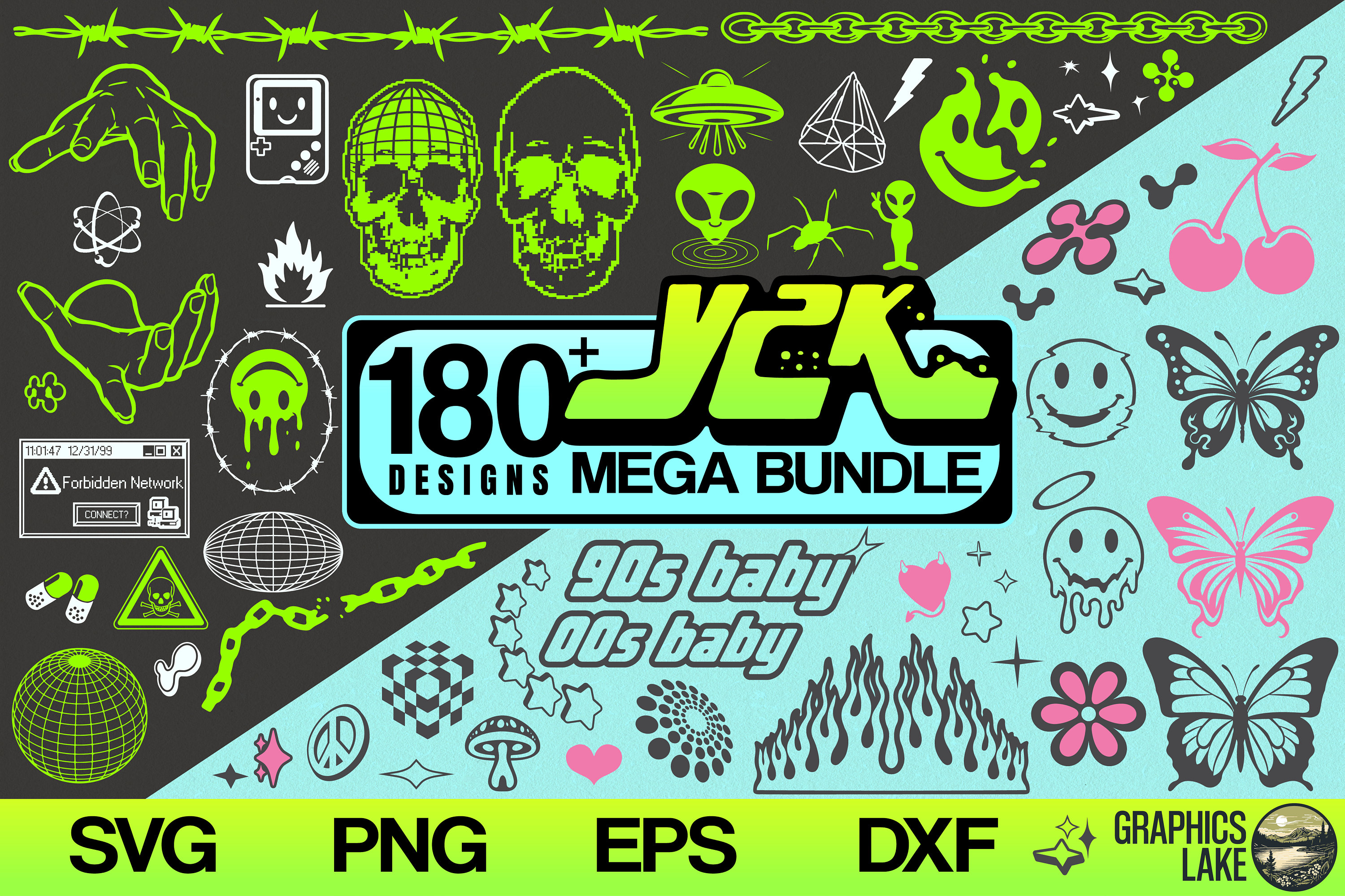 Premium Y2K Design 180 Mega Bundle. SVG Files & Designs for Cricut and ...