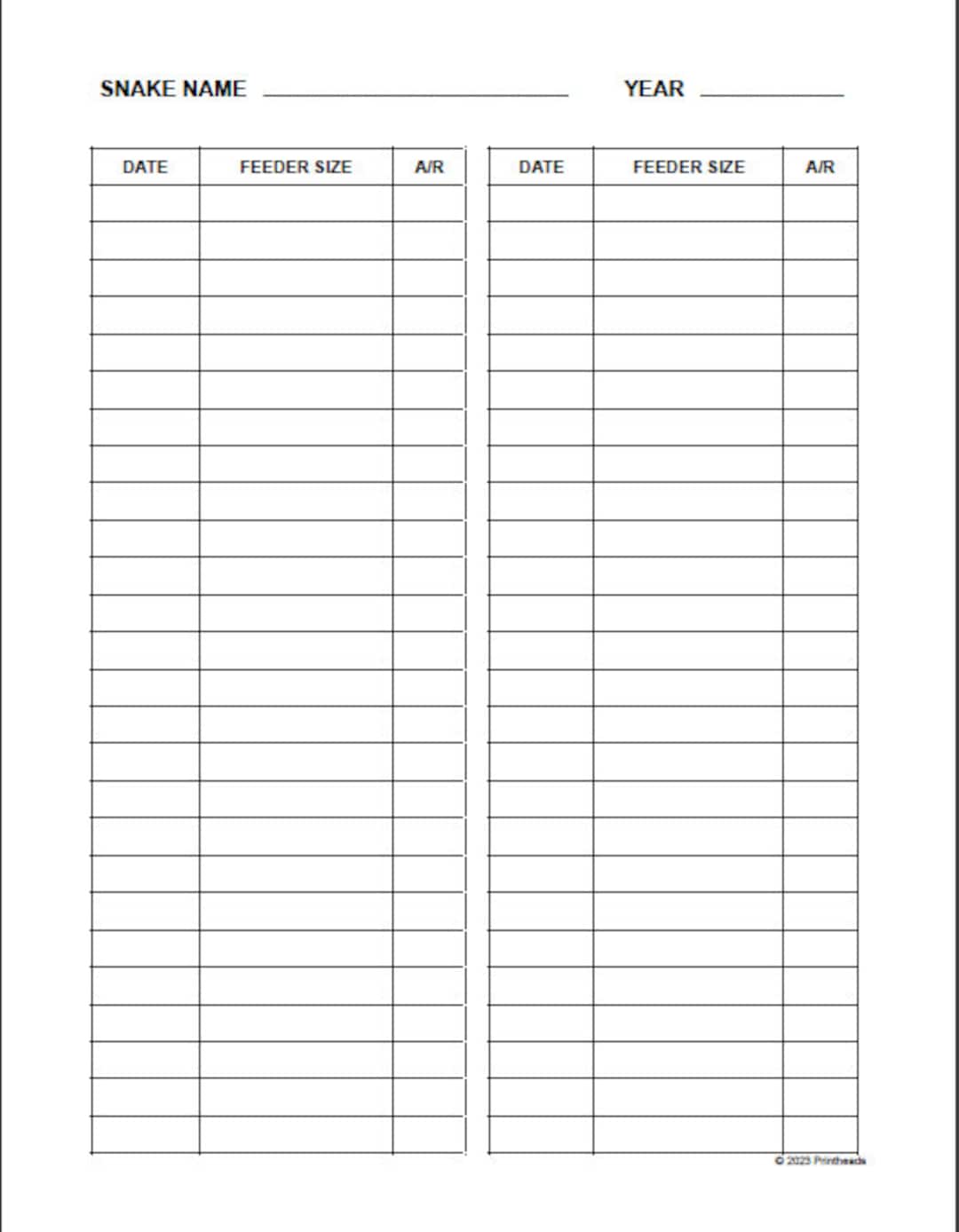 Feeding Record - Single Snake - Etsy