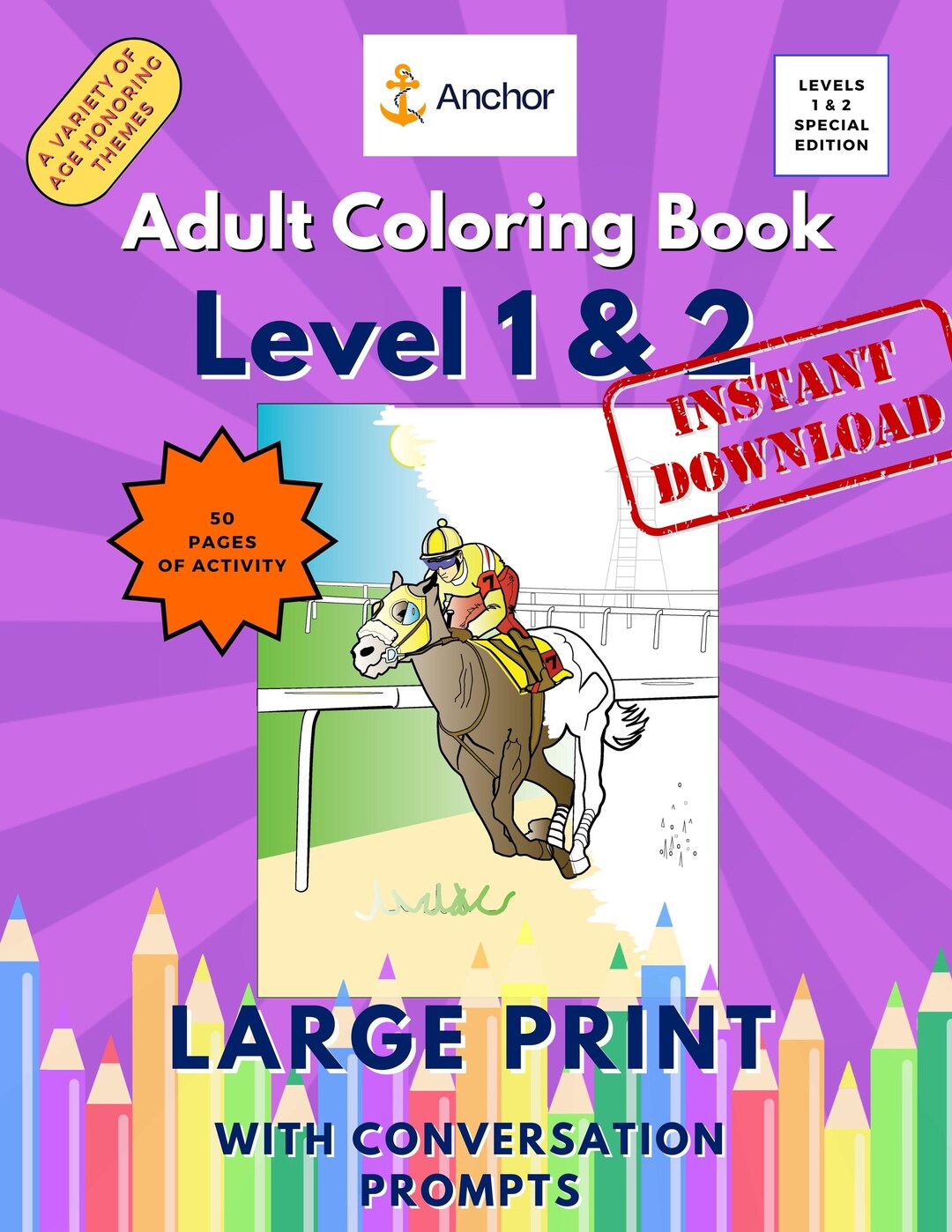 Adult Coloring Book (level 1 & 2) 25 Themes of Coloring Pages With ...