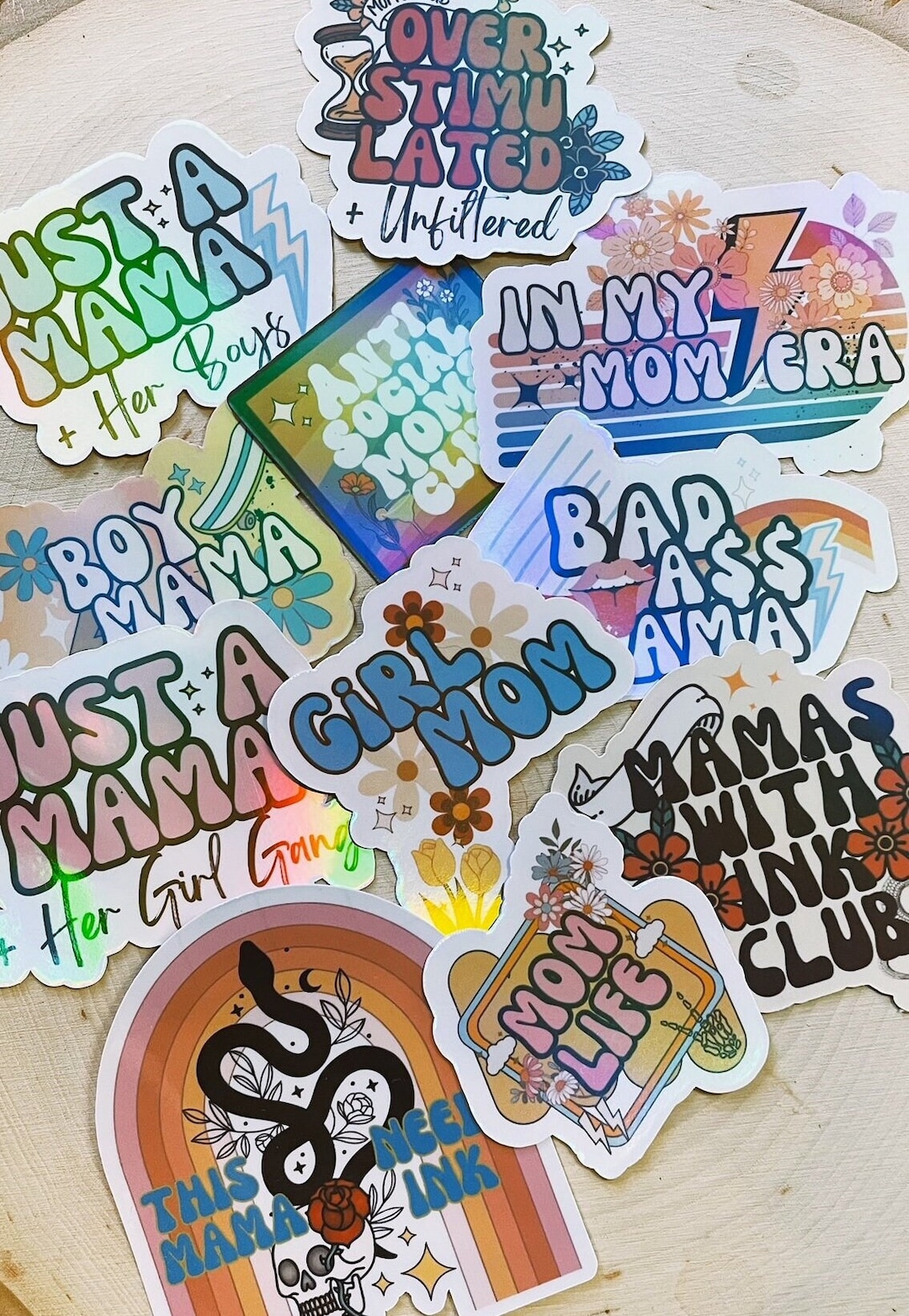 Holographic Mama Vinyl Sticker Bundle Decal Sticker Set Boy Mom Gift ...