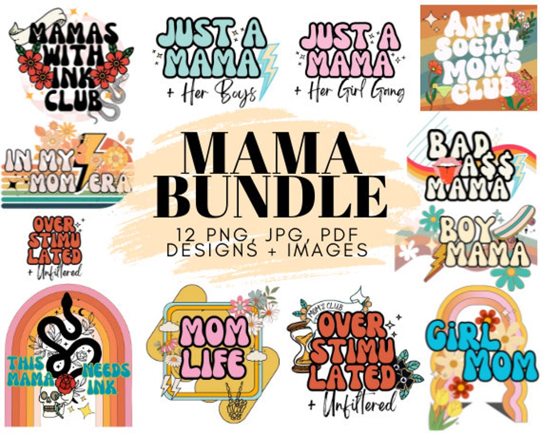 12 Retro Mama Bundle PNG Files JPG Files PDF Mama Retro - Etsy