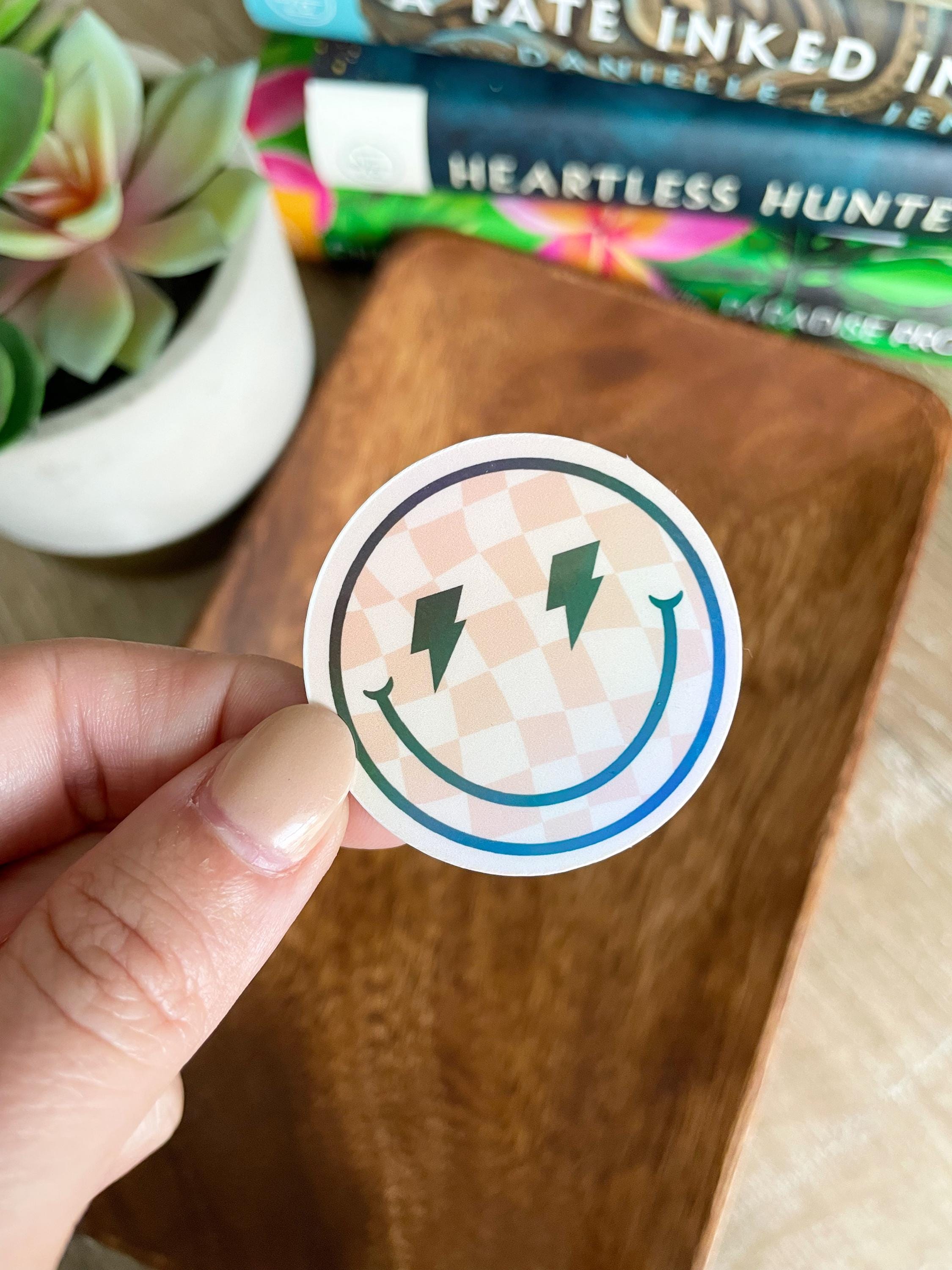 Checkered Smiley Face Sticker Holographic Stickers Retro Stickers ...