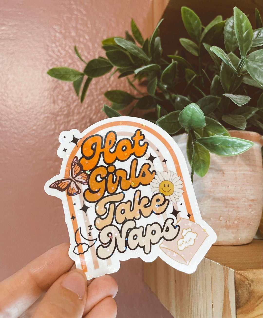 Hot Girls Take Naps Sticker Holographic Sticker Boho Retro Groovy Vinyl ...