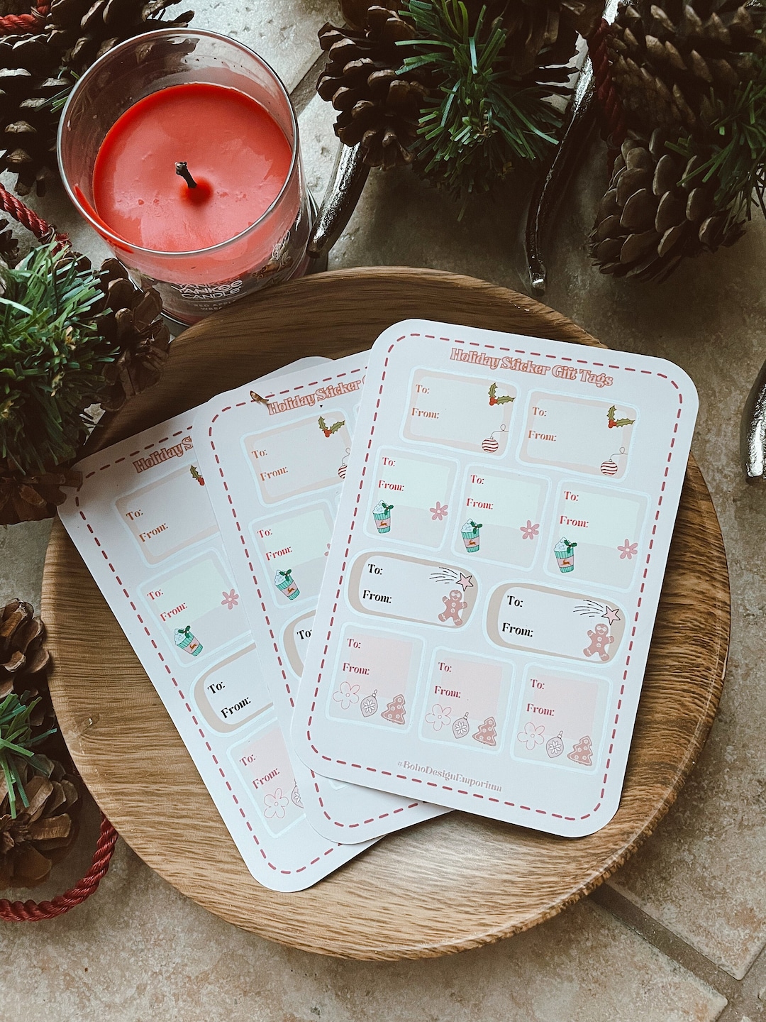 Pink Holiday Gift Tag Sticker Sheet Pink Christmas Gift Tag Present ...