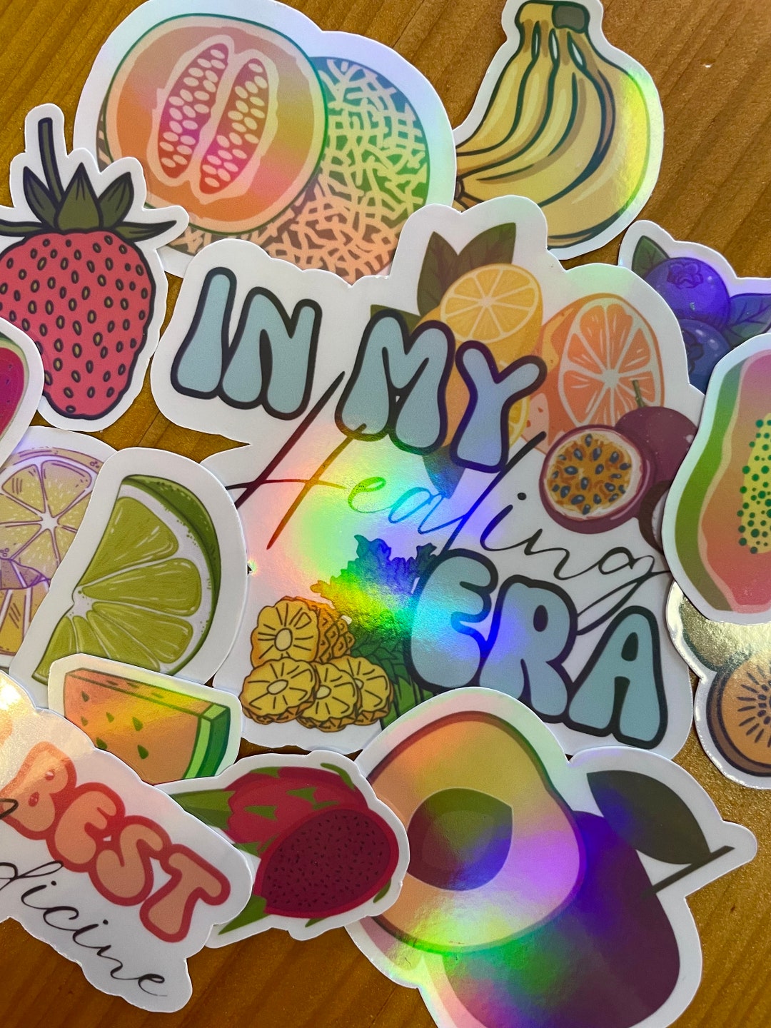 Holographic Fruit Sticker Set 14 Fruit Stickers Healing Era Colorful ...