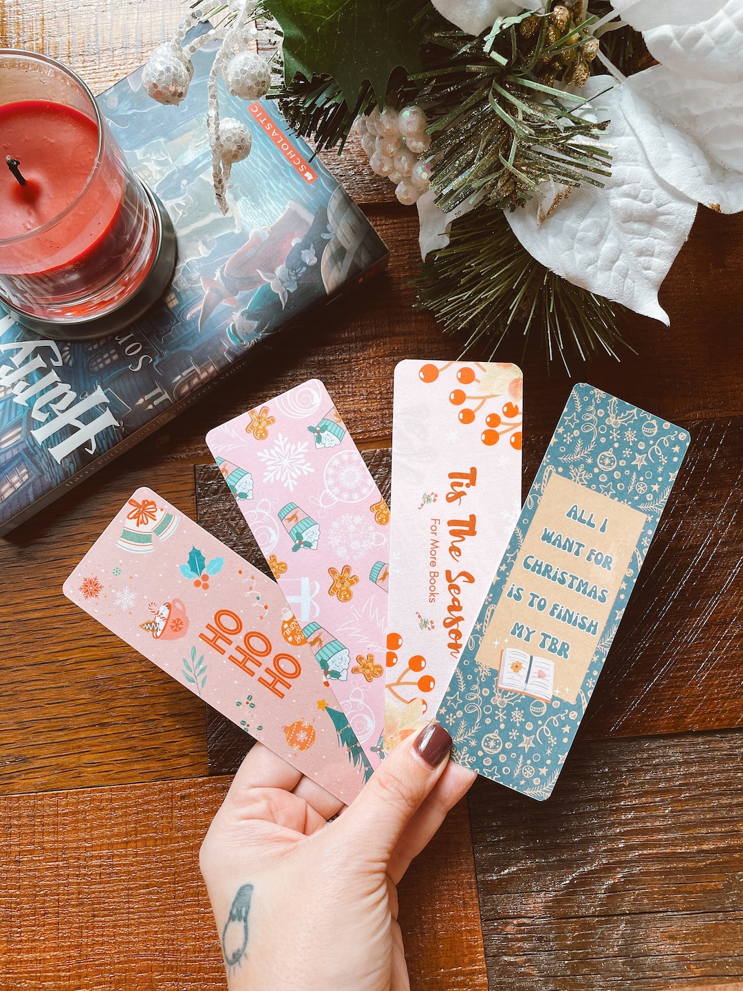 Christmas Bookmark Handmade Laminated Bookmark Cardstock Bookmark ...