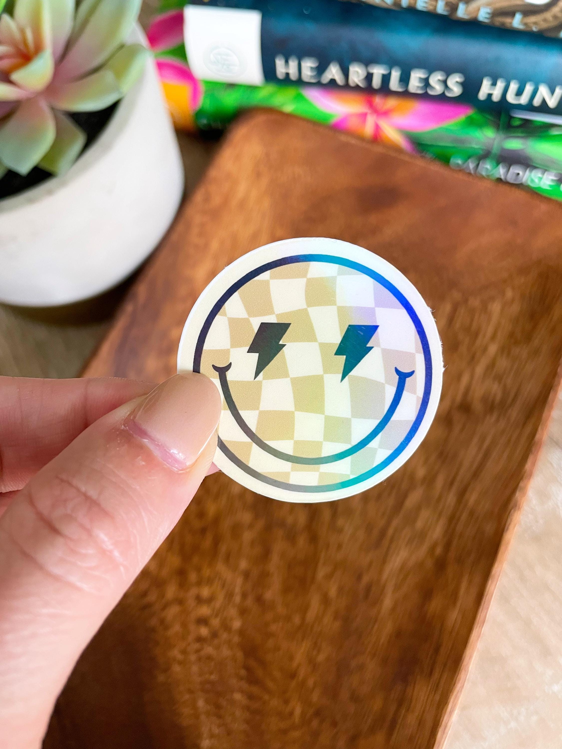 Checkered Smiley Face Sticker Holographic Stickers Retro Stickers ...