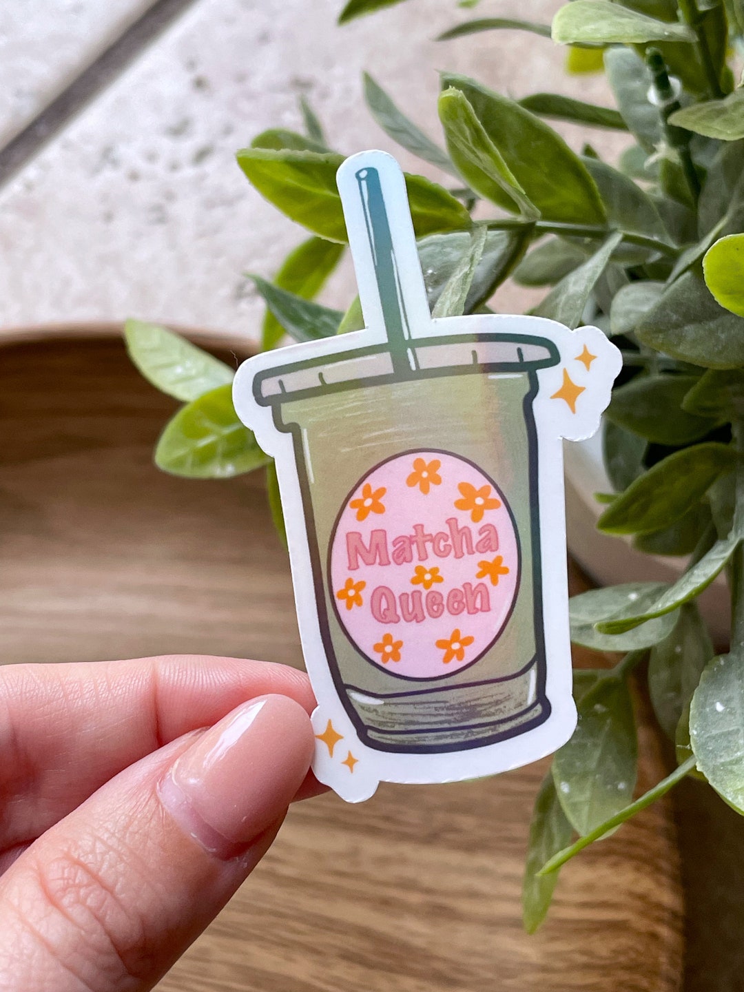 Matcha Queen Holographic Boho Retro Groovy Vinyl Sticker Kindle ...
