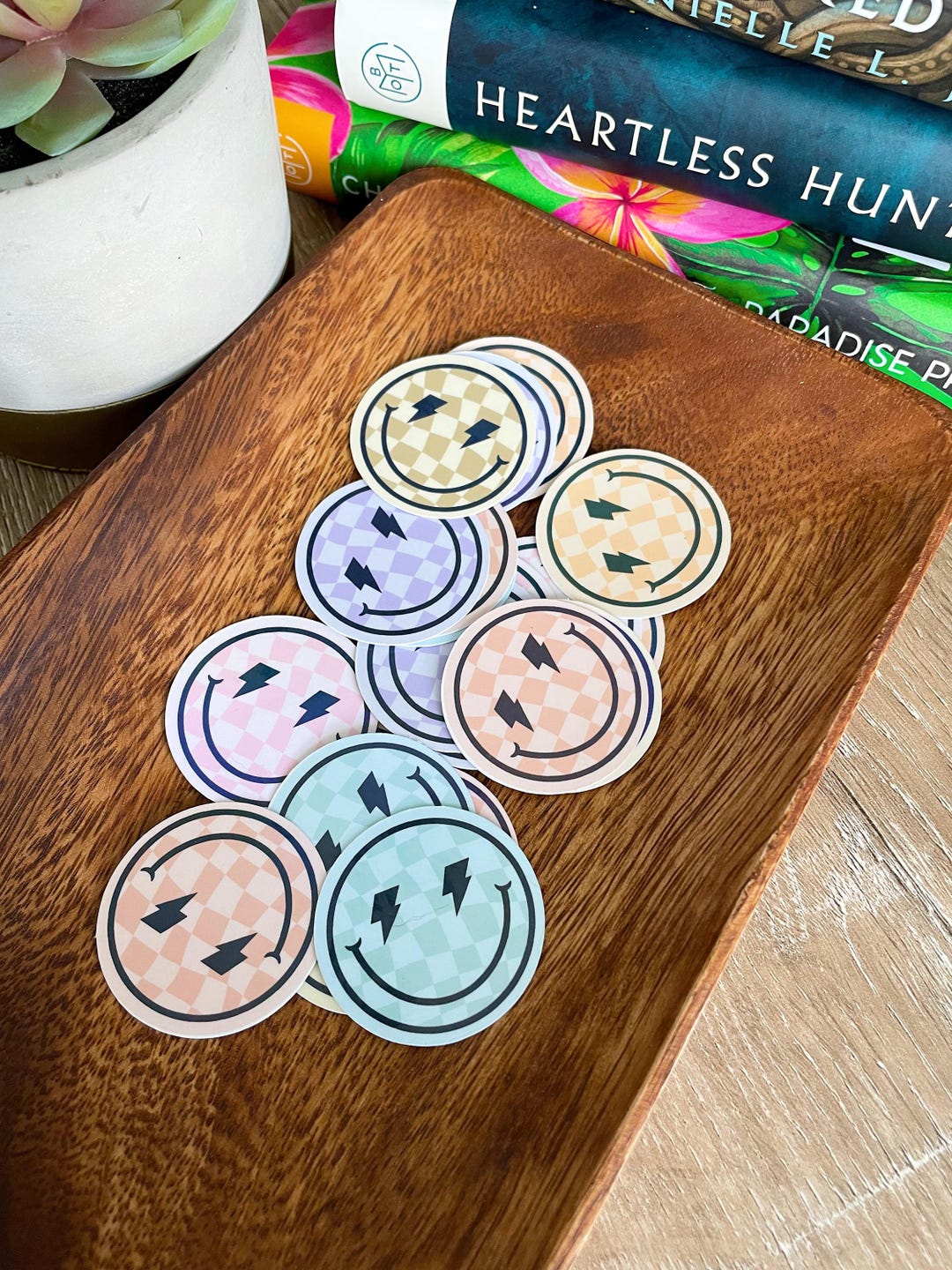 Checkered Smiley Face Sticker Holographic Stickers Retro Stickers ...