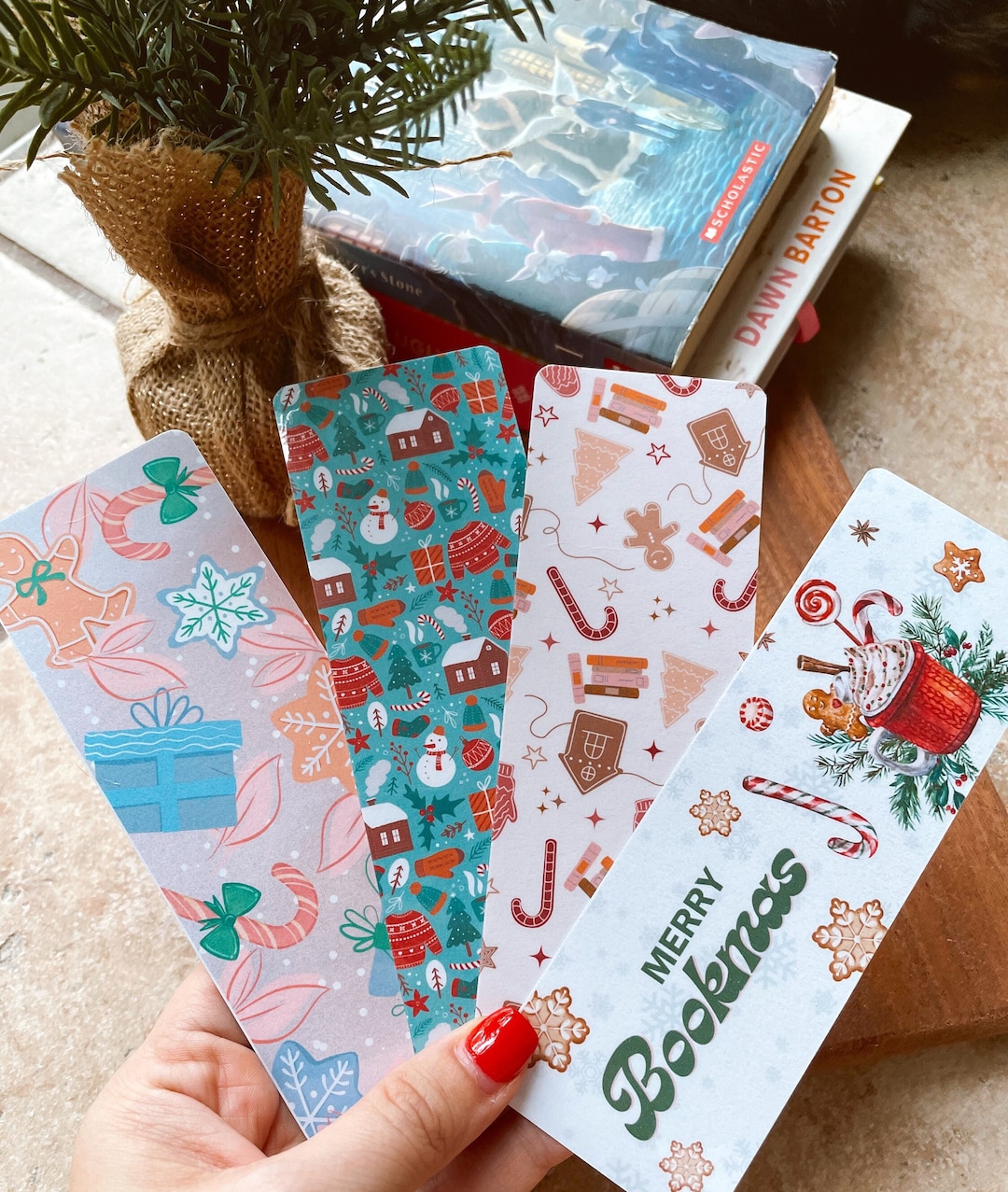 Christmas Bookmark Handmade Laminated Bookmark Cardstock Bookmark ...