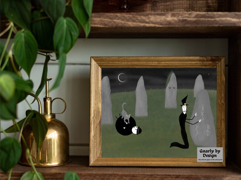 Gothic Comedy Art Print, Goth Decor, Standing Stones, Runes, Family ...