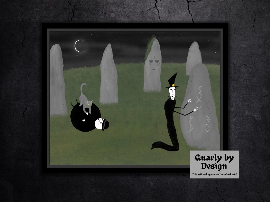 Gothic Comedy Art Print, Goth Decor, Standing Stones, Runes, Family ...