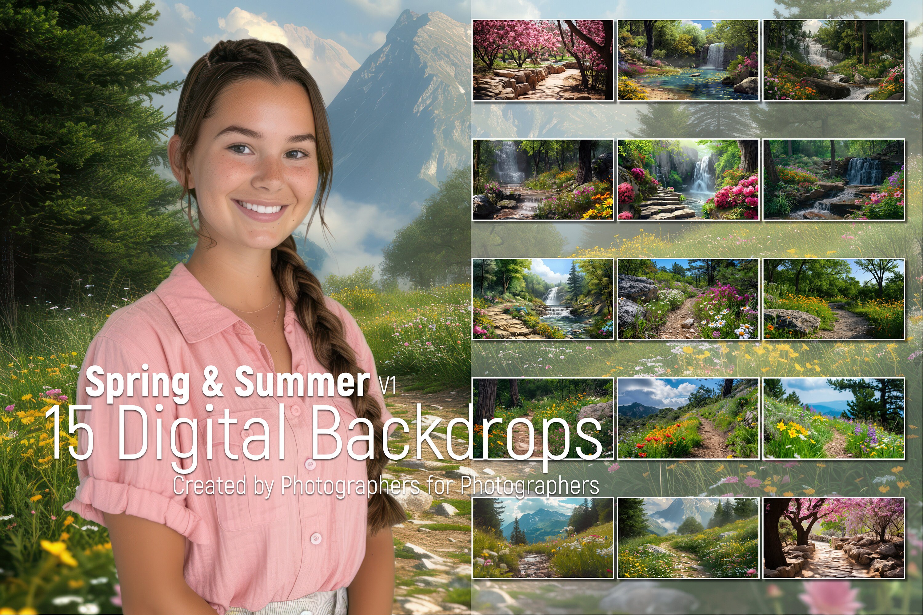 15 Spring Backgrounds, Horizontal Portrait Backdrop, Portrait Studio ...