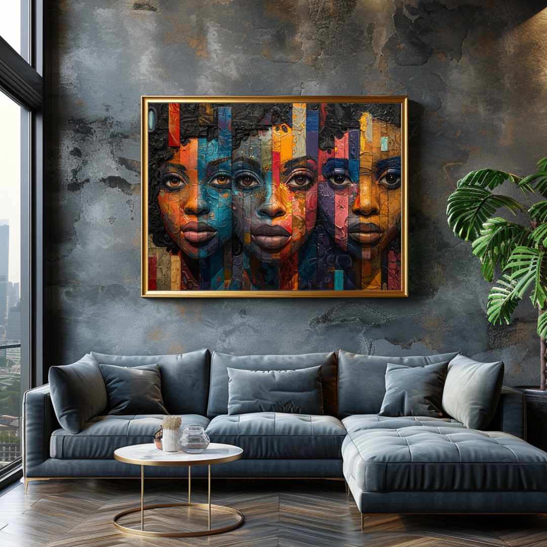 Multicultural Abstract Faces Digital Art Vibrant Ethnic Portrait ...