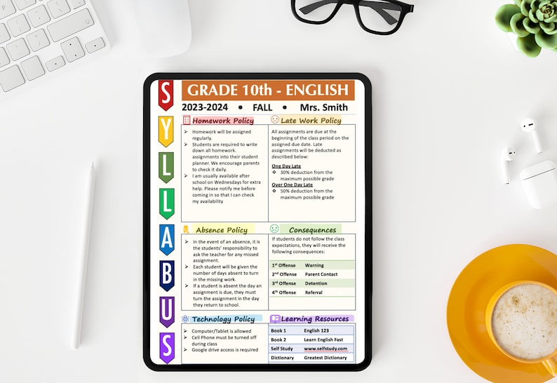 Editable and Customizable Class Syllabus Template, Back to School ...