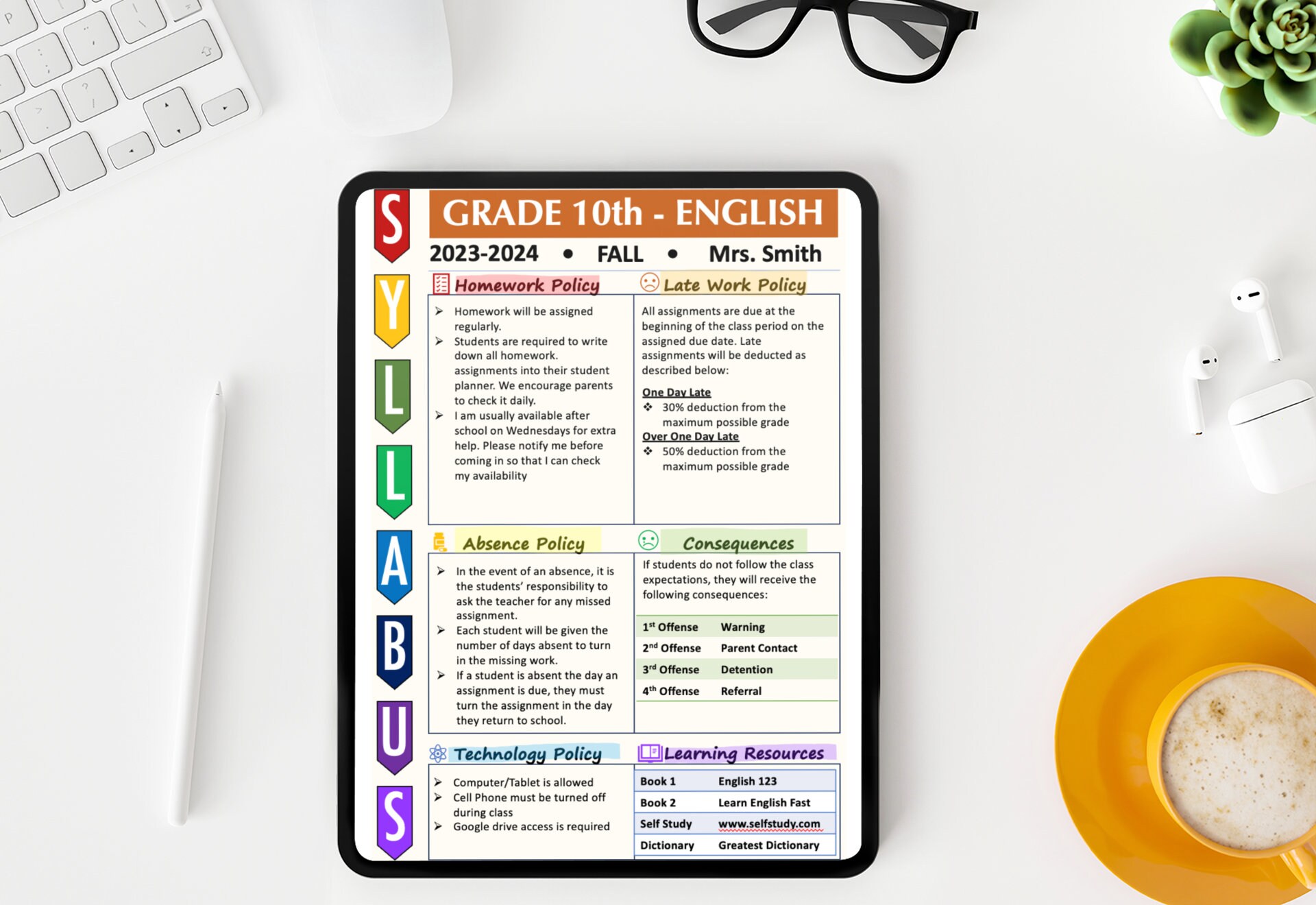 Editable and Customizable Class Syllabus Template, Back to School ...