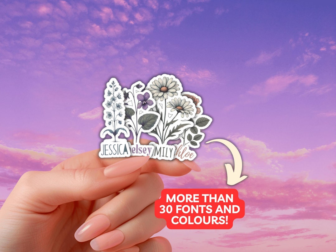 Personal Flower Birth Month Sticker, Custom Birth Sticker, Custom ...