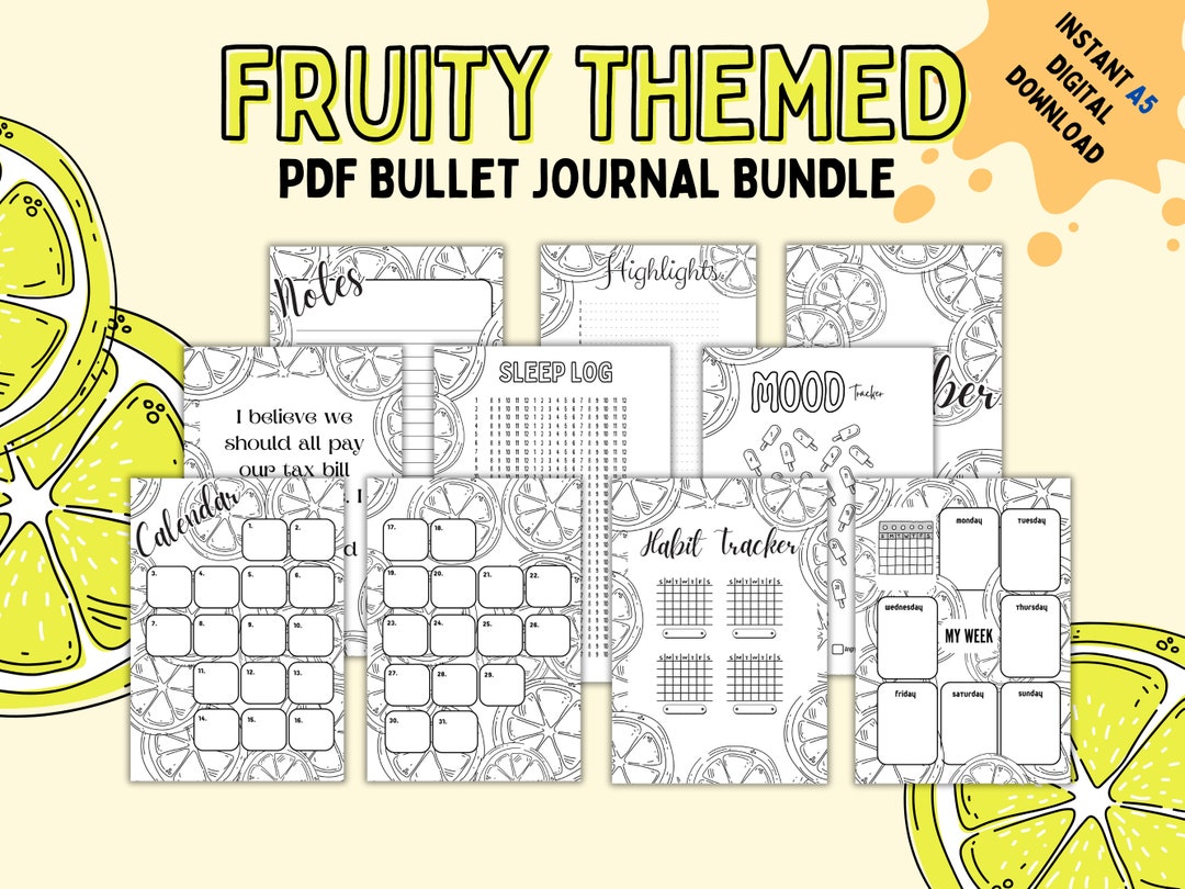 Fruity Themed Pre Made Bullet Journal A5 Printables Bundle - Etsy