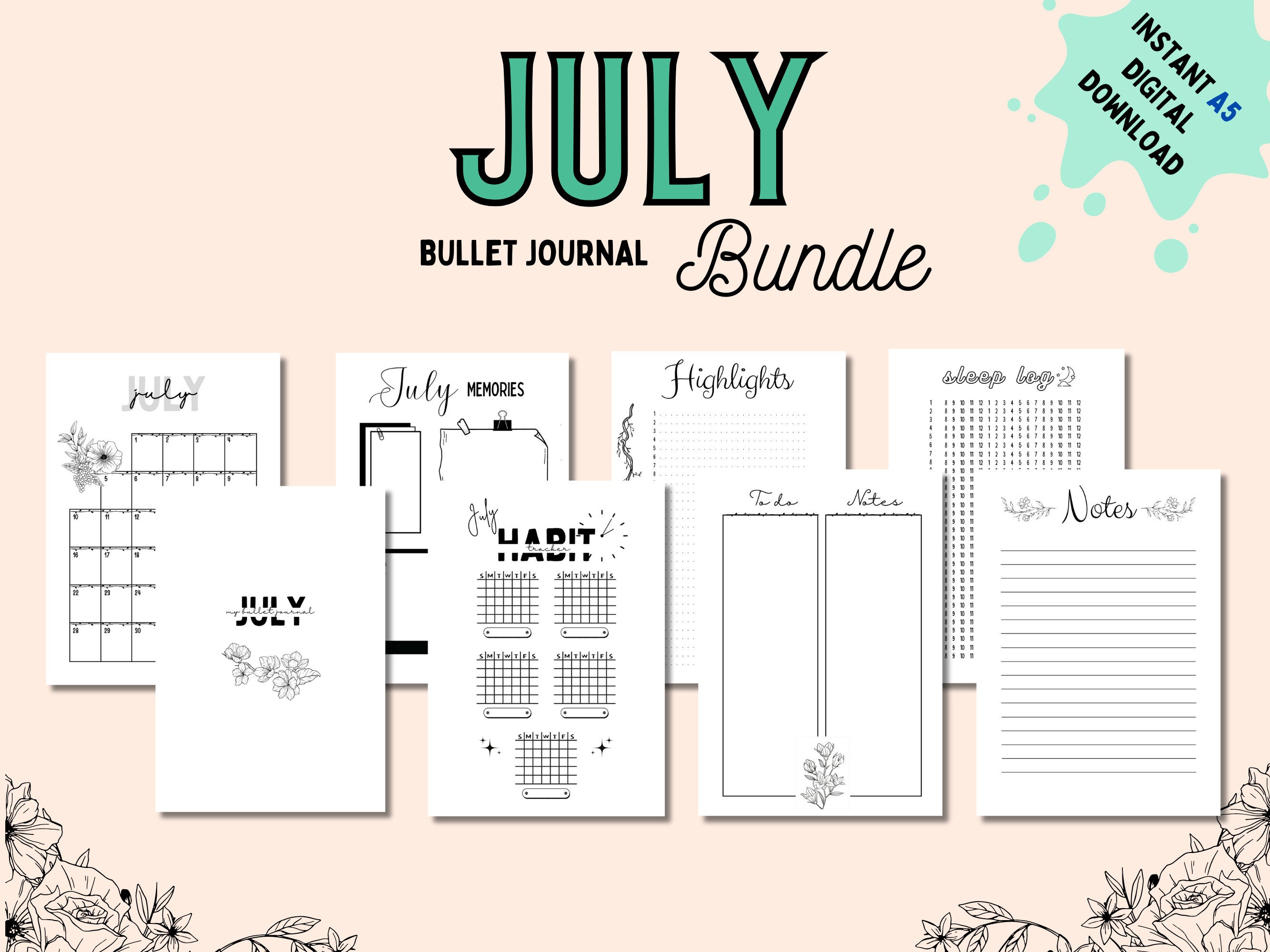 July Bullet Journal Printable A5 Bundle Let Your Creativity - Etsy