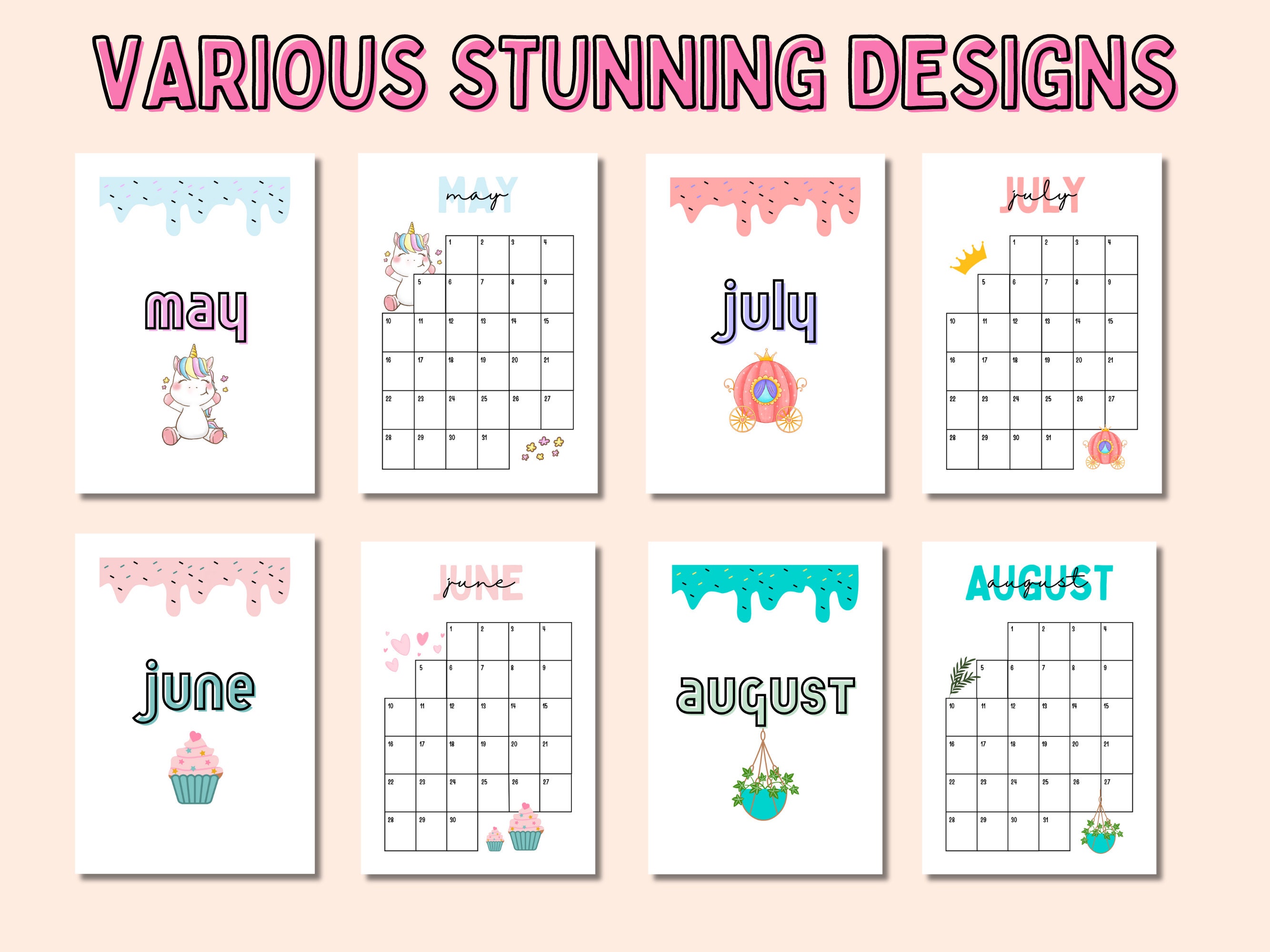 Monthly Themed Bullet Journal Title Page & Calendar A5 Spread - Etsy ...