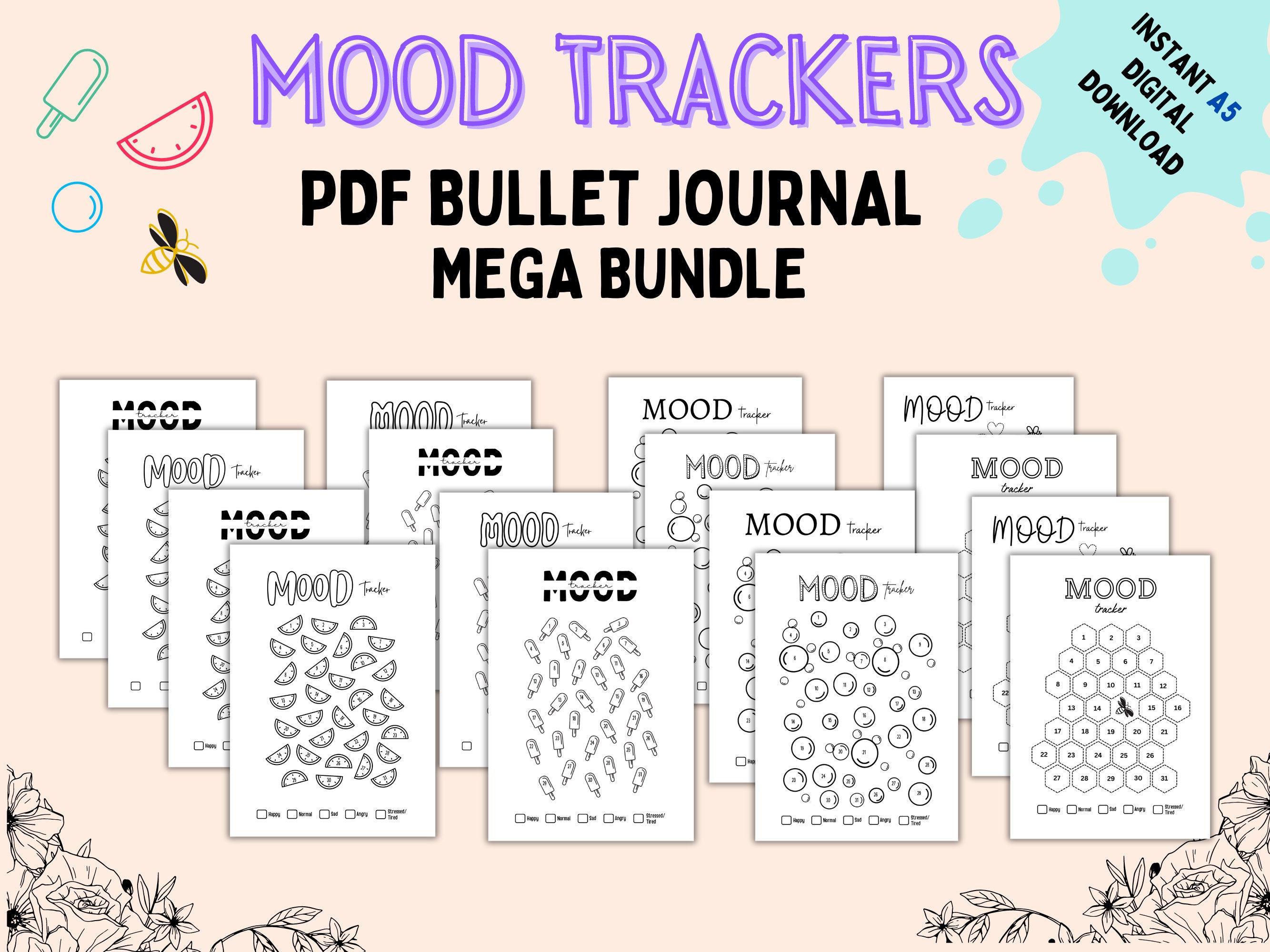 Mood Trackers for Your Bullet Journal - Mega A5 Watermelon, Popsicles ...