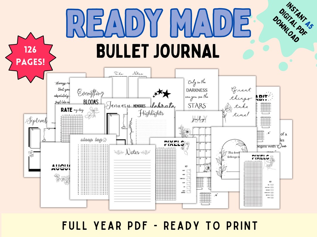 Pre-made Bullet Journal Ready, Set, Print No Fuss No Hassle - Etsy