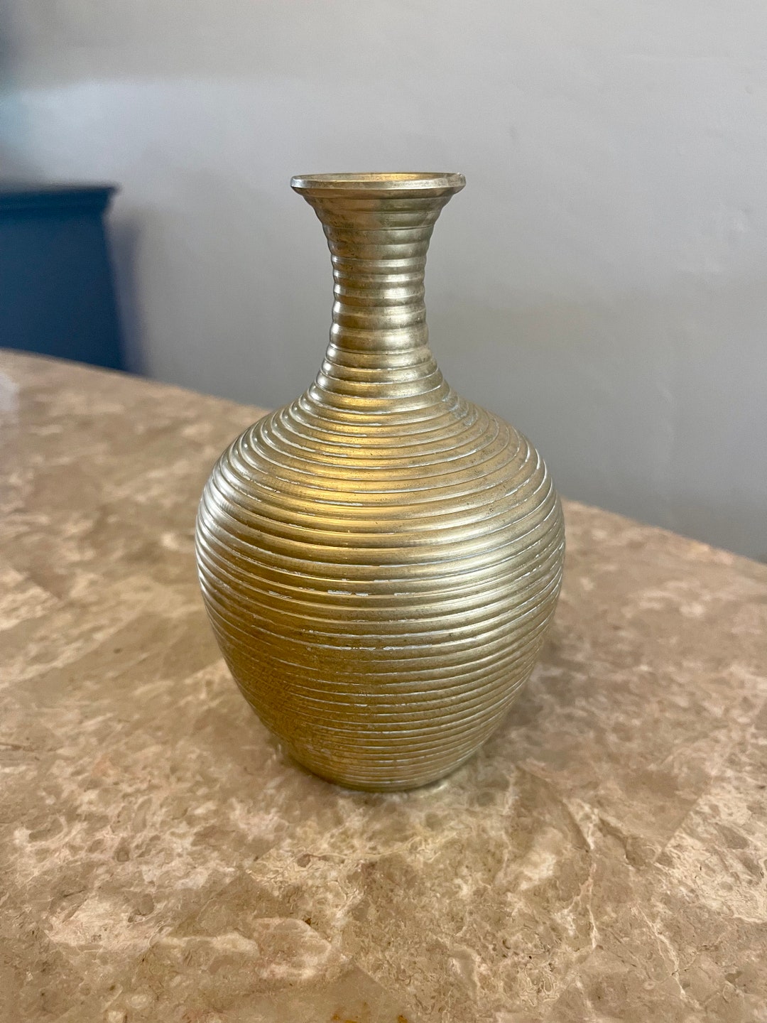 Vintage Solid Brass Vase Heavy With a Ribbed Design Stripped - Etsy