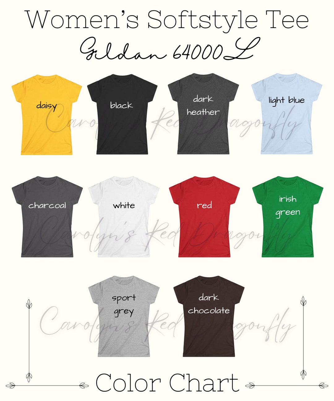 Gildan 6400L Womens Softstyle Tee Color Chart, PNG File, Instant ...