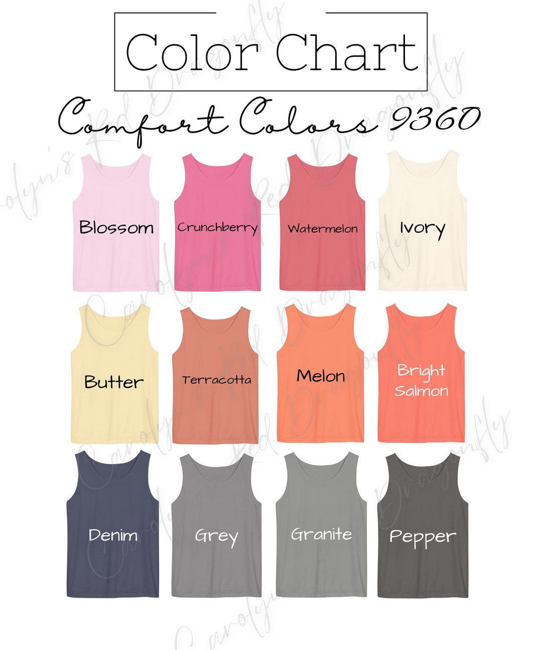 Comfort Colors 9360 Tank Top Color Chart Mockup (digital Download) - Etsy