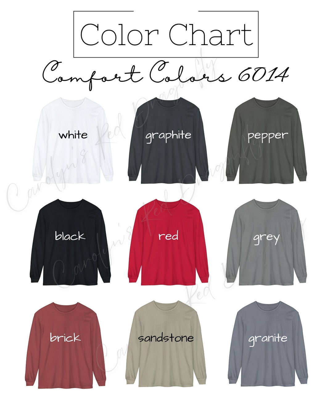 Color Chart Comfort Colors® 6014 Unisex Long Sleeve Shirt | 2 Page ...