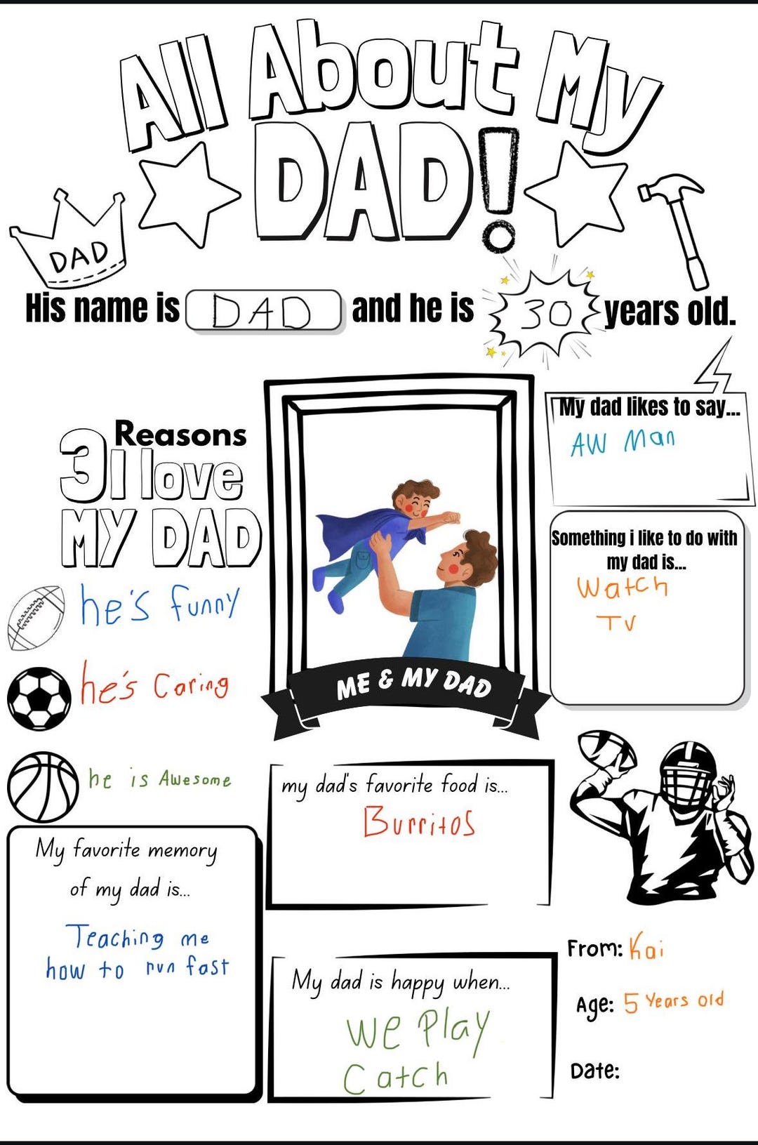 All About My Dad Printable Father’s Day Questions. Dad Gift From Kids ...