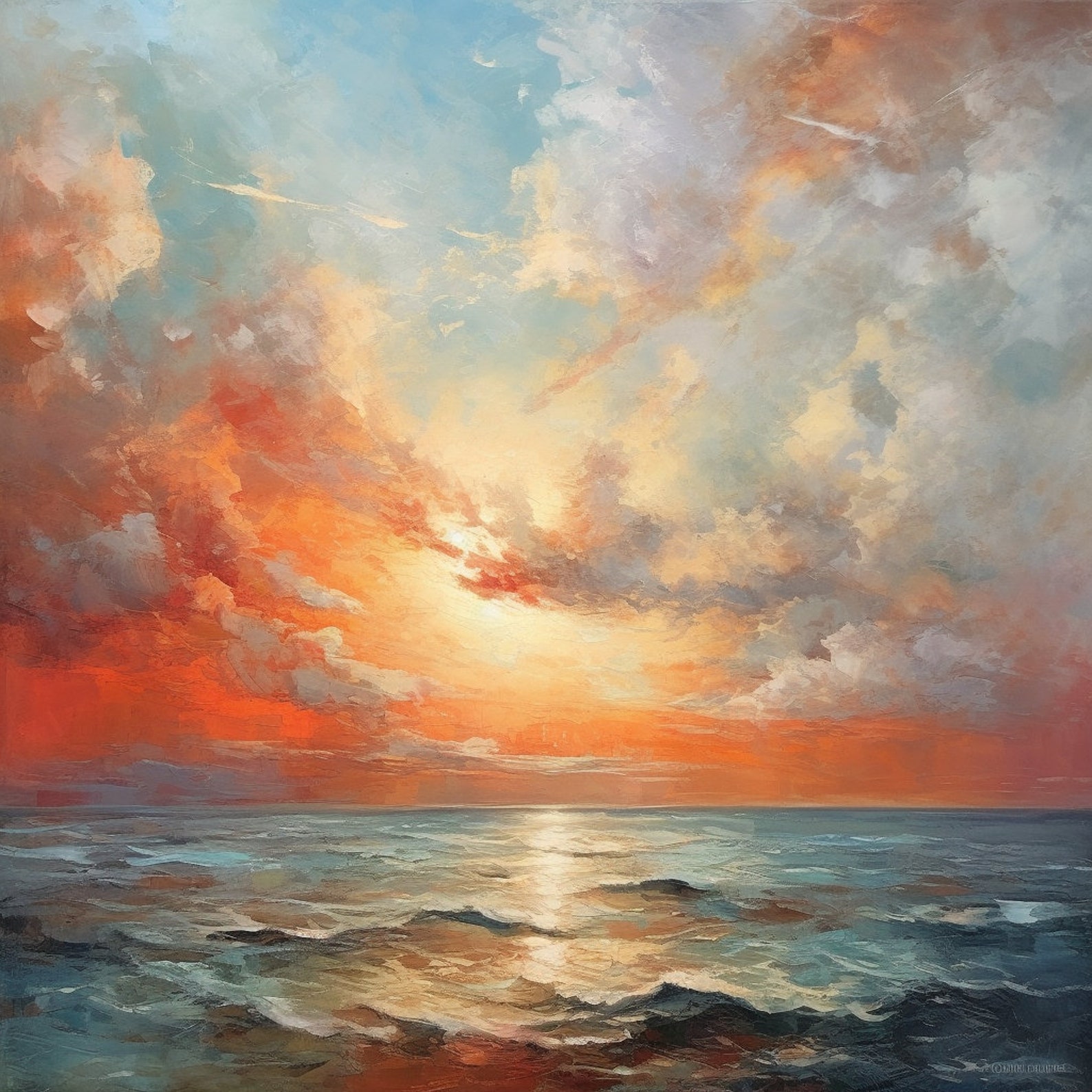 Ocean Sunset, Abstract Oil Painting Style Art - Etsy