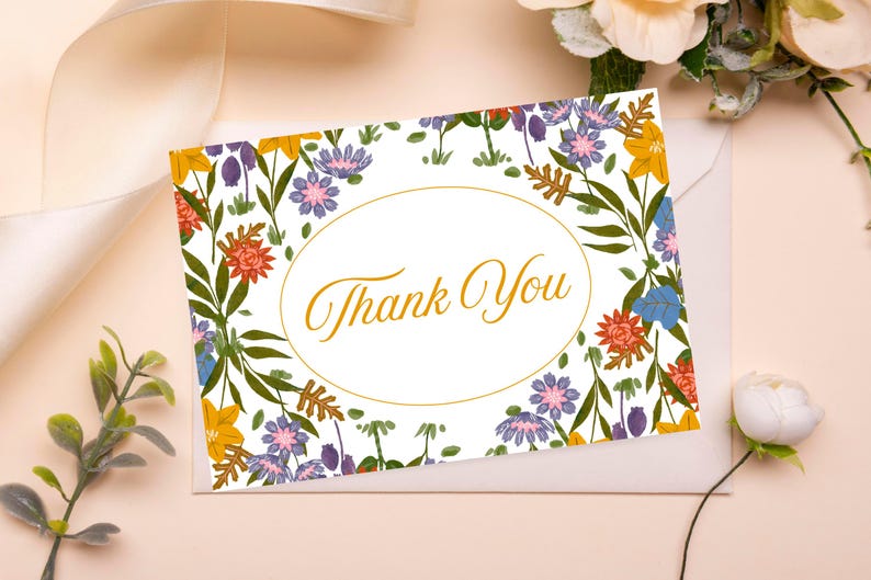 Colorful Floral Thank You Card Template, Editable Wedding Card (instant ...