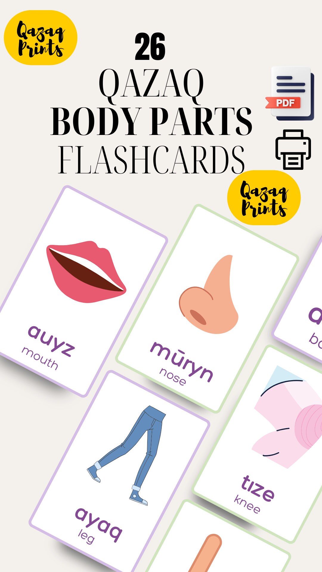 Body Parts 26 Qazaq Flashcards 26 Qazaq Flashcards for Kids - Etsy