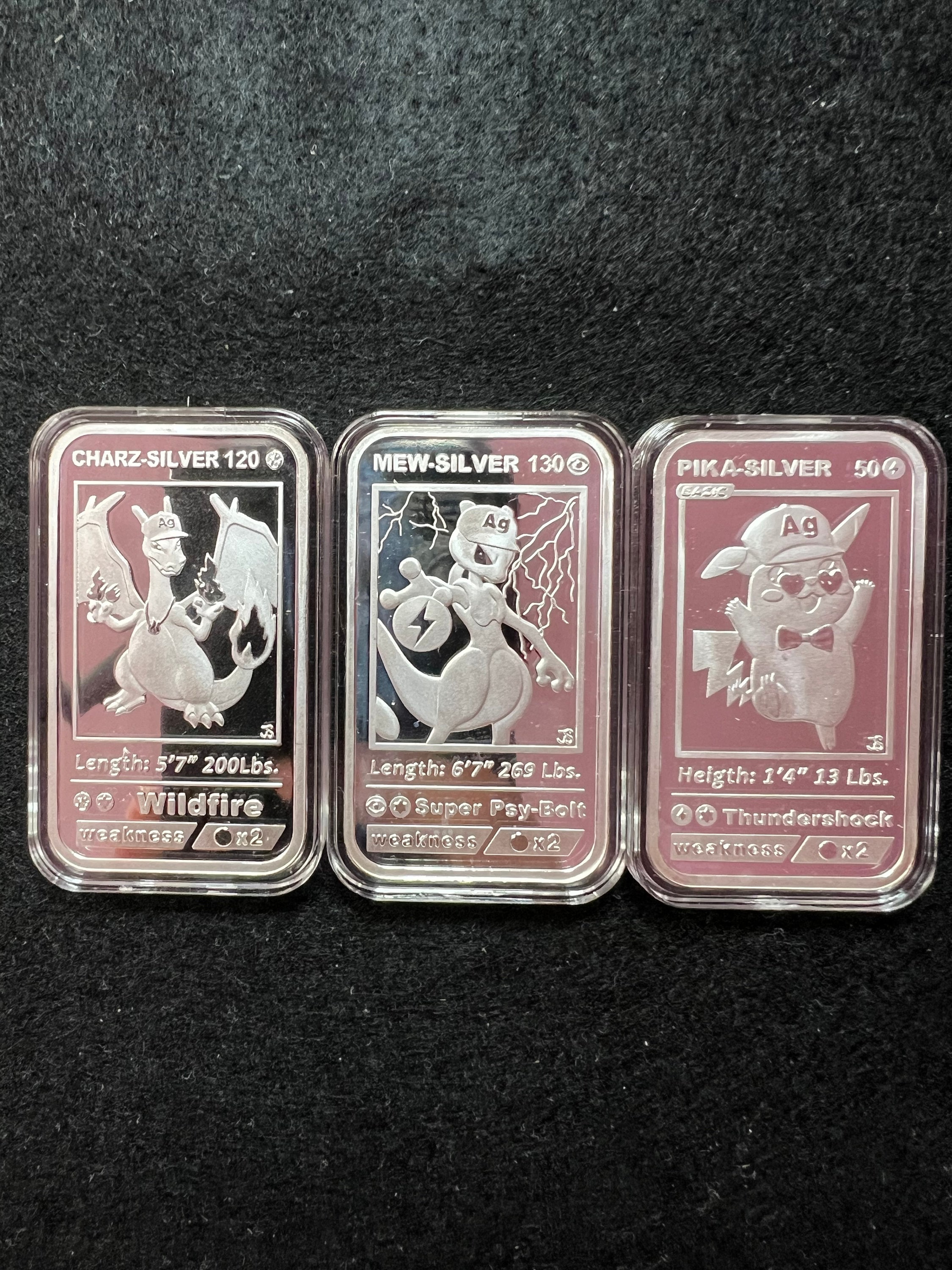 Pokemon Pure Silver Bars. Set 3 X 1 Oz 999 Silver Bars, Pikachu ...