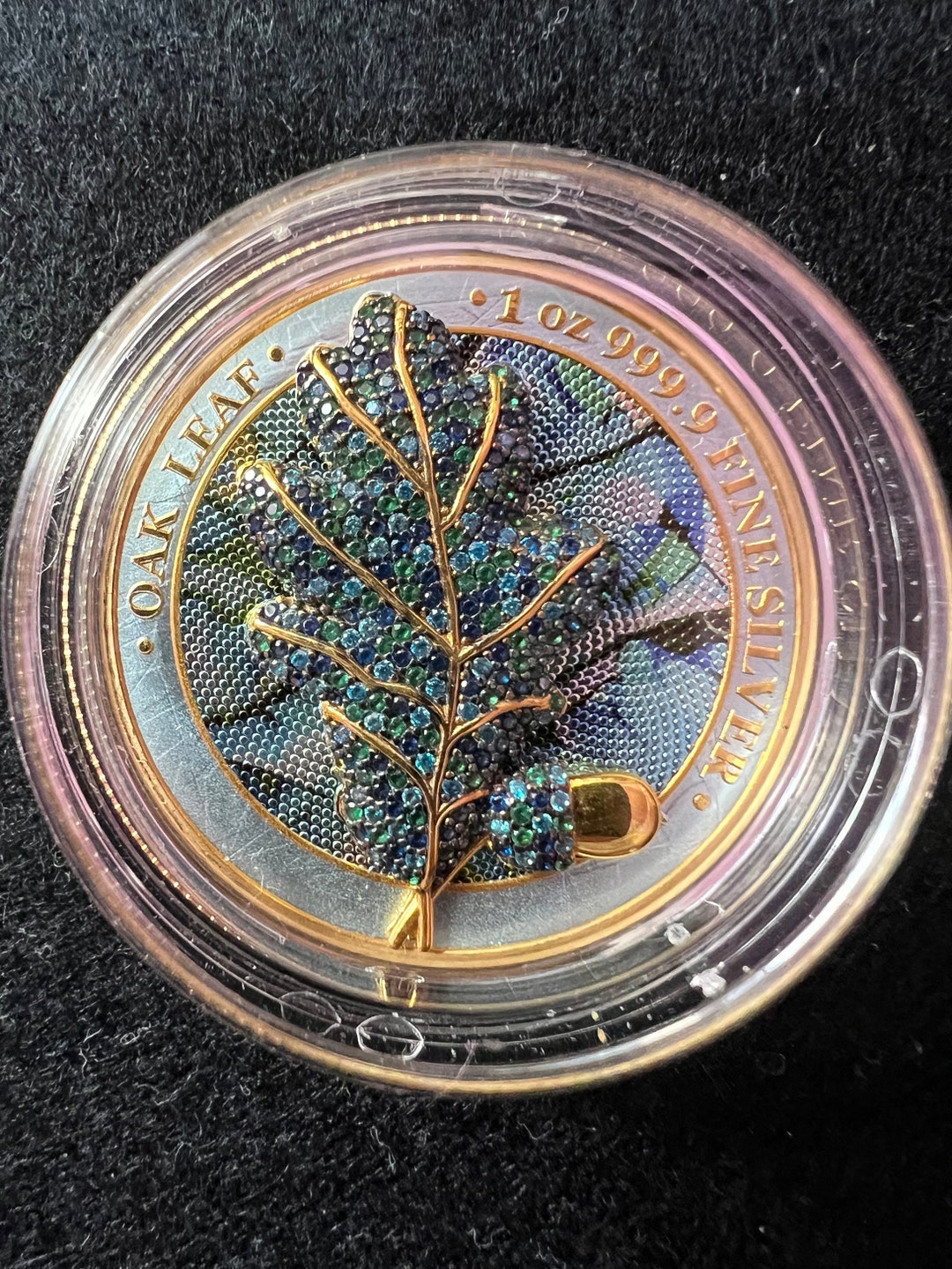 1 Oz 9999 Fine Silver Collectable Coin With Bejeweled Oak Leaf . 2019 ...