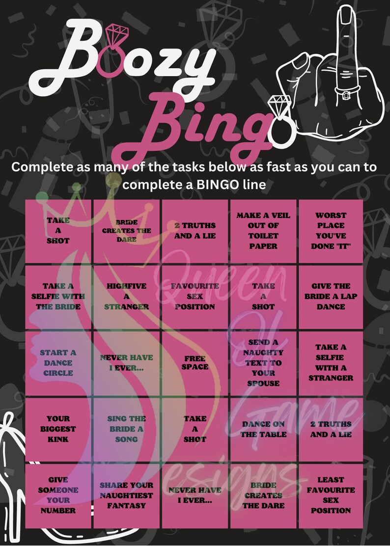 Bachelorette Bingo Game "boozy Bingo" Printable Download - Etsy