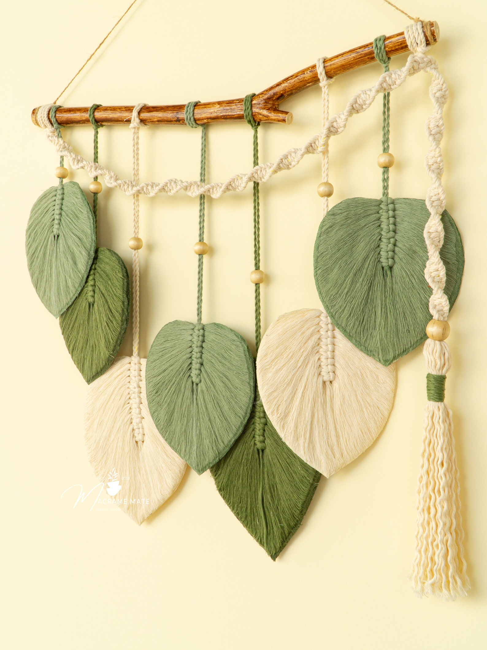 Macrame Hanging Leaves, Handmade Fluffy Macrame Leaves, Boho Chic Wall ...