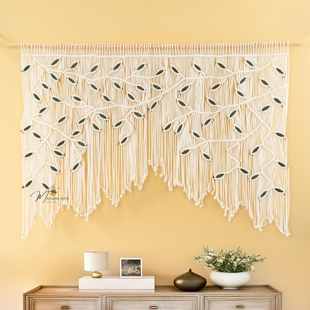 Macrame Leaf Window Curtain, Window Valances, Tiny Loft Curtain, Window ...