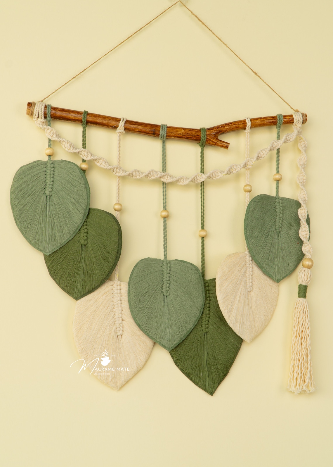 Macrame Hanging Leaves, Handmade Fluffy Macrame Leaves, Boho Chic Wall Decor, Nursery Wall Decor ...