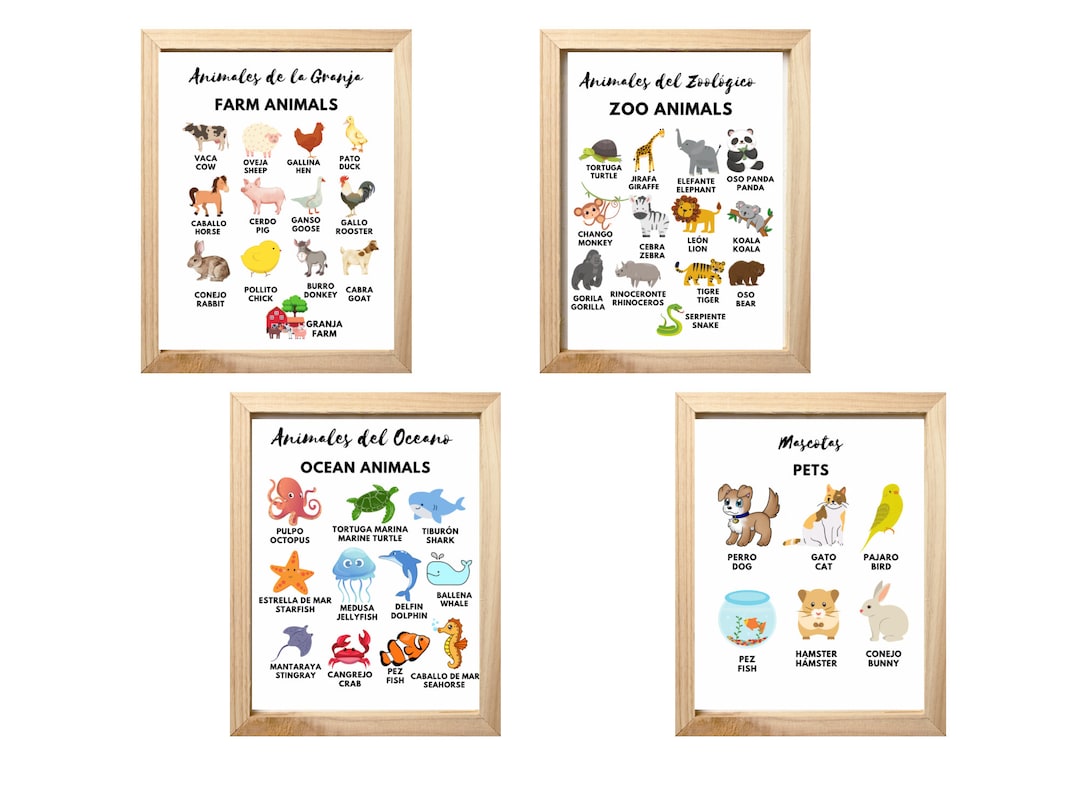 Bilingual Animals/ Animales Posters- Farm, Zoo, Ocean and Pet - Etsy