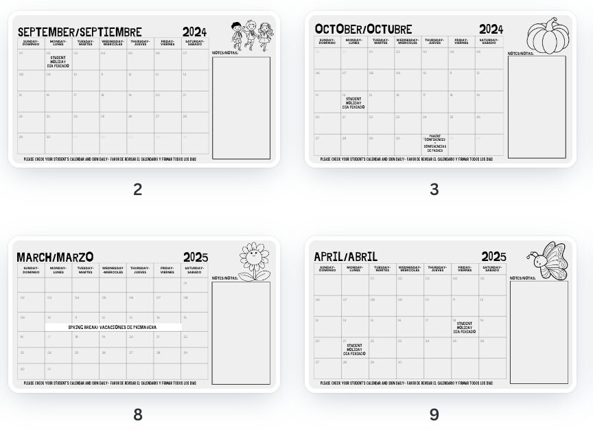 EDITABLE Bilingual English/spanish Communication Calendar - Etsy