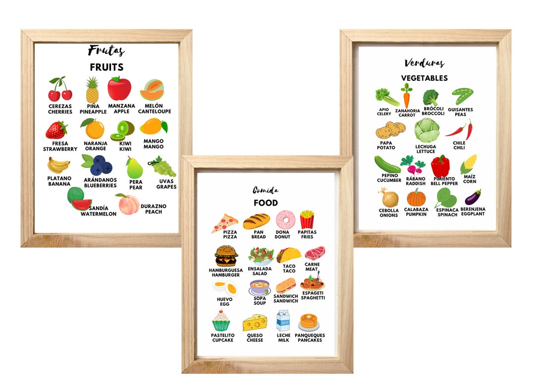 Set of 3 Bilingual Posters- Fruits, Veggies & Food - Etsy