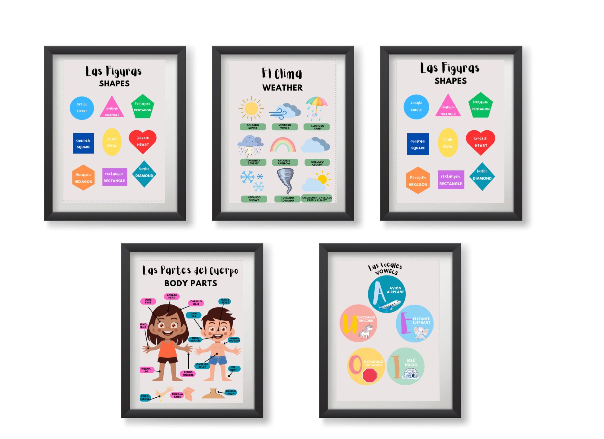 Set of 5 Bilingual Educational Posters - Etsy